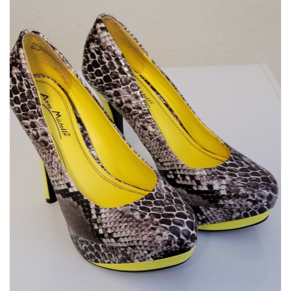 Anne Michelle~Yellow & Black Snake Print Platform 5" … - Gem